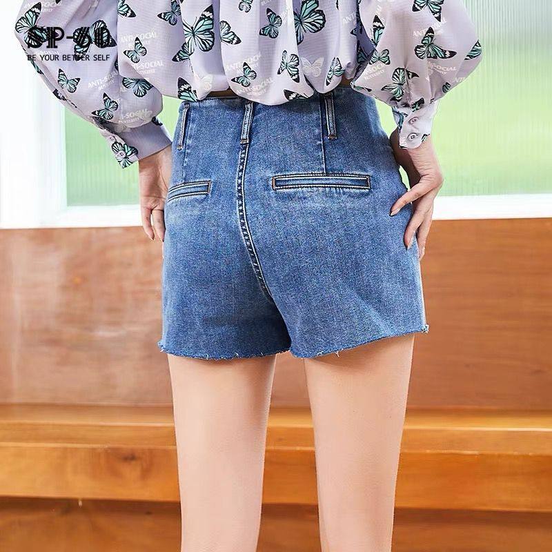 sp68牛仔短裤女士夏季天薄款中腰三粒扣浅蓝色显瘦2021年新款裤子_虎窝淘