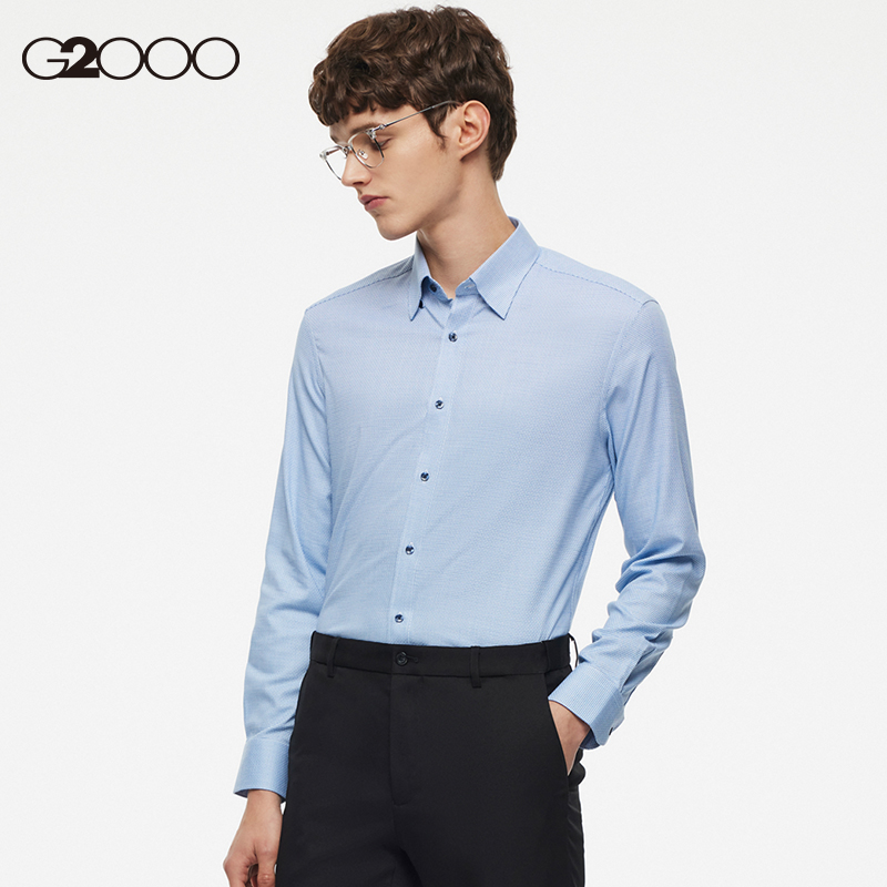G2000商场新款衬衫长袖牛津纺易理修身商务正装轻熟休闲衬衣男_虎窝淘