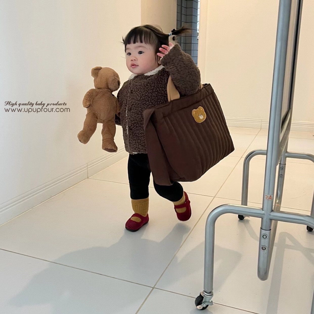 upupfour原创自制韩国ins手提单肩包多功能大容量绗缝刺绣妈咪包_虎窝淘