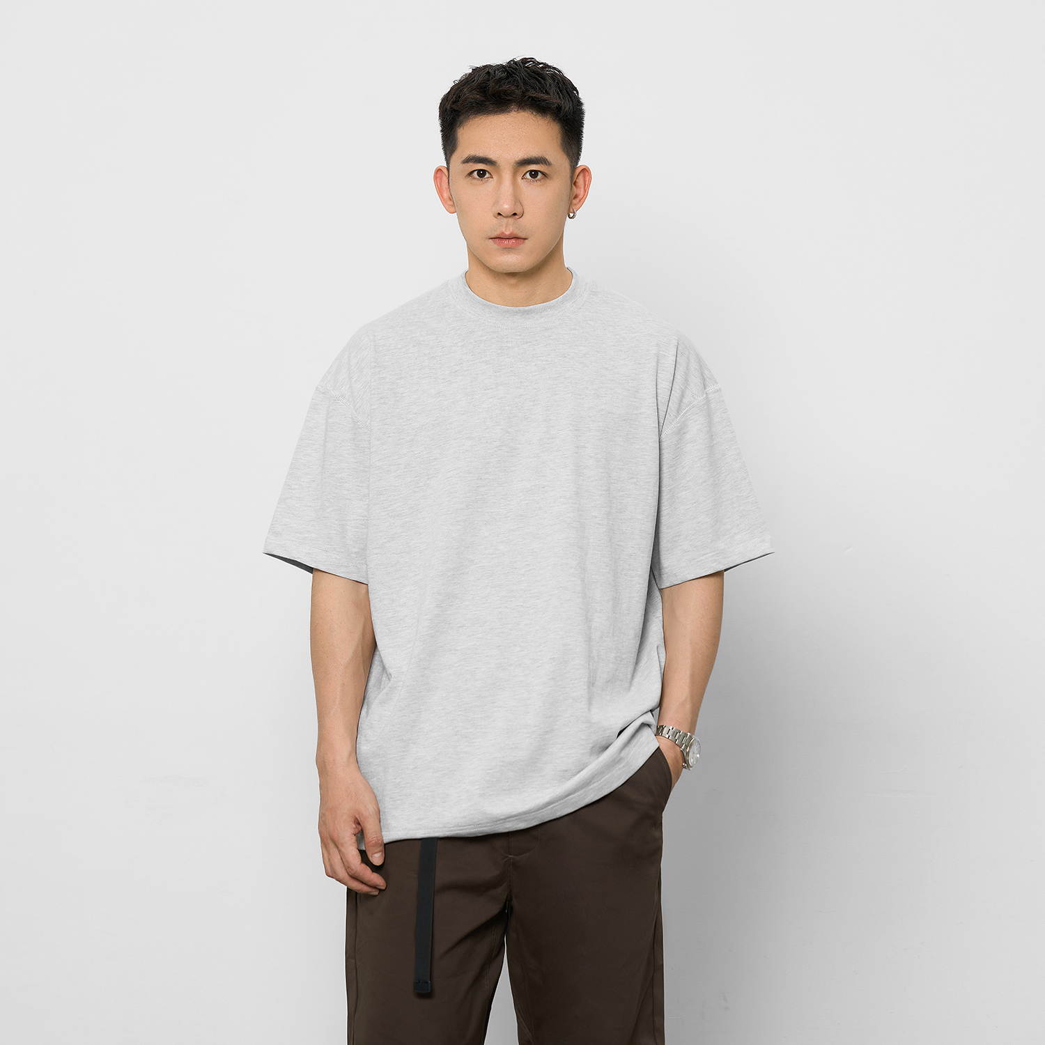 TTBRO原创定制280g双纱长绒棉重磅纯色小领口短袖T恤男宽松舒适_虎窝淘