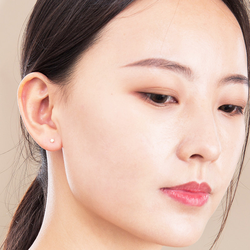五角星耳钉纯14K黄金Au585女养耳洞耳环情侣简约日常精致迷你耳饰_虎窝淘