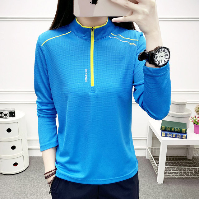 Solid color quick-drying clothing for women, long-sleeved spring and ...