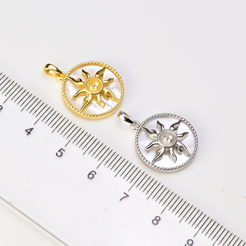 DIY珍珠配件 S925纯银饰品日光贝壳珍珠吊坠项坠空托 5-7mm圆珠_虎窝淘