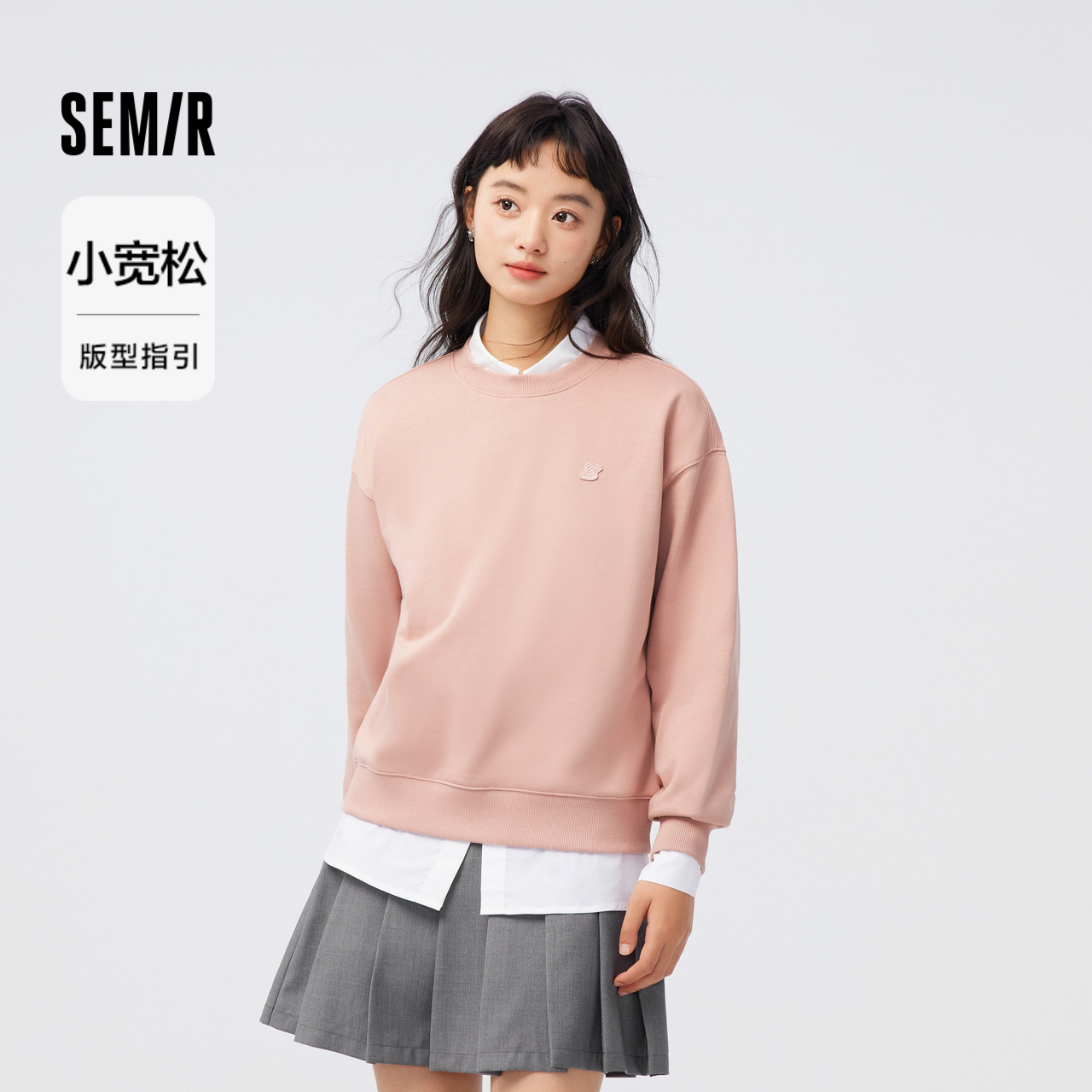 森马秋季宽松绣花圆领落肩卫衣卫衣