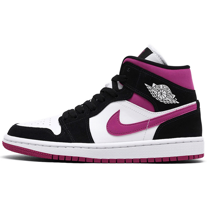 Air Jordan 1 Mid AJ1 AJ1黑紫脚趾玫红黑红中帮女鞋 BQ6472-005_虎窝淘