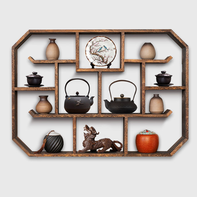 Bogu rack Duobaoge solid wood Chinese style wall-mounted tea rack ...