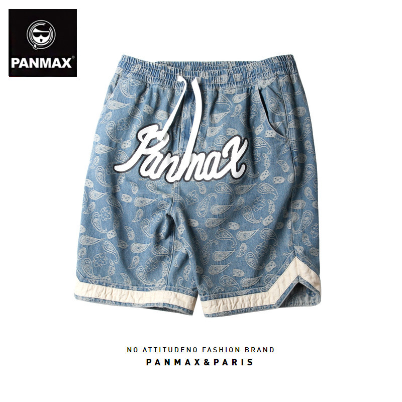 【MID】PANMAX潮牌男装潮流嘻哈满印刺绣五分裤宽松休闲牛仔短裤_虎窝淘