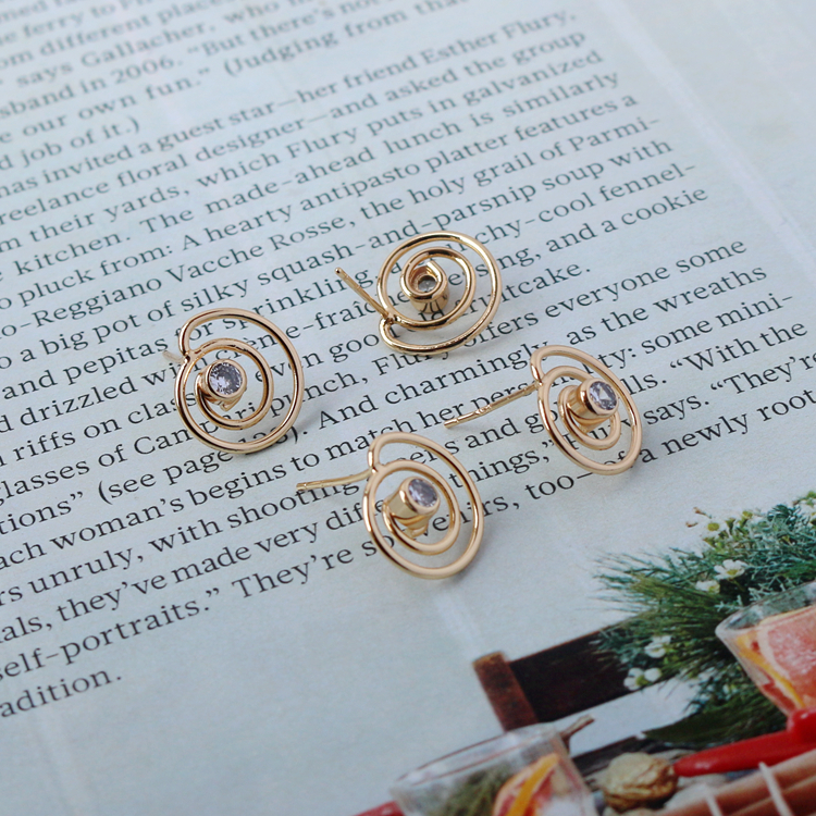 14k包金保色13mm蚊香镶嵌锆石925银针耳钉diy饰品耳环耳饰_虎窝淘