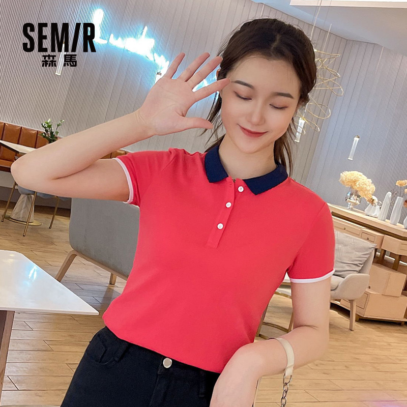 清仓直降森马T恤女夏季ins翻领学生polo衫女娃娃领短袖半袖上衣_虎窝淘