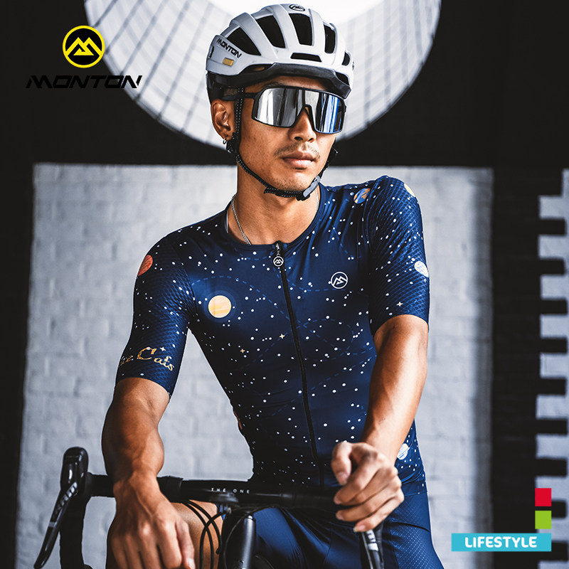 Monton脉腾骑行服春秋夏季男女短袖透气速干公路骑行长上衣太空猫_虎窝淘
