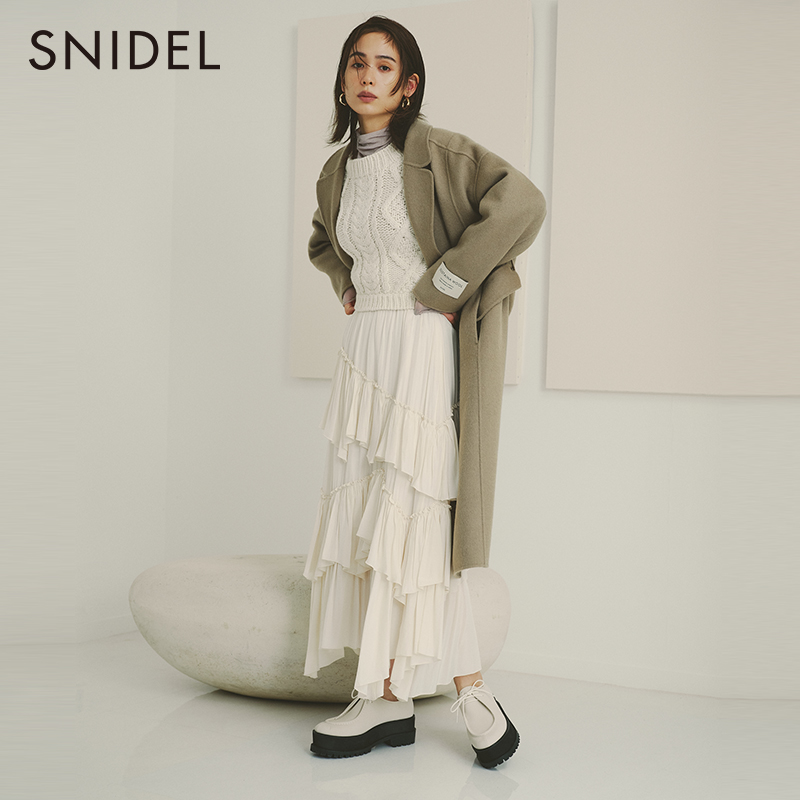 SNIDEL秋冬甜美温柔纯色羊羔毛绞花针织毛衣SWNT215010_虎窝淘