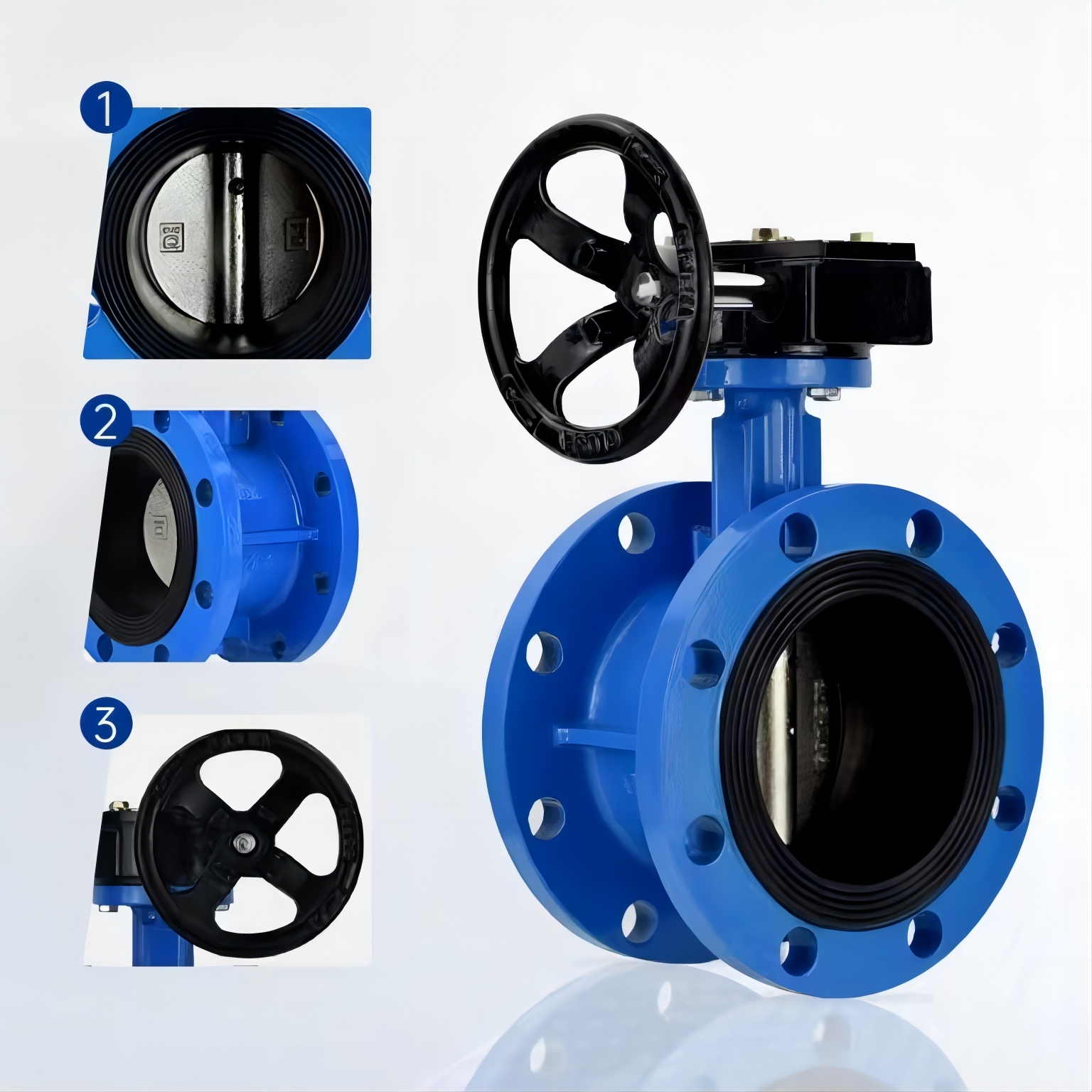 上海沪工阀门软密封中线D341X-16Q水工业dn100铸铁涡轮法兰蝶阀_虎窝淘