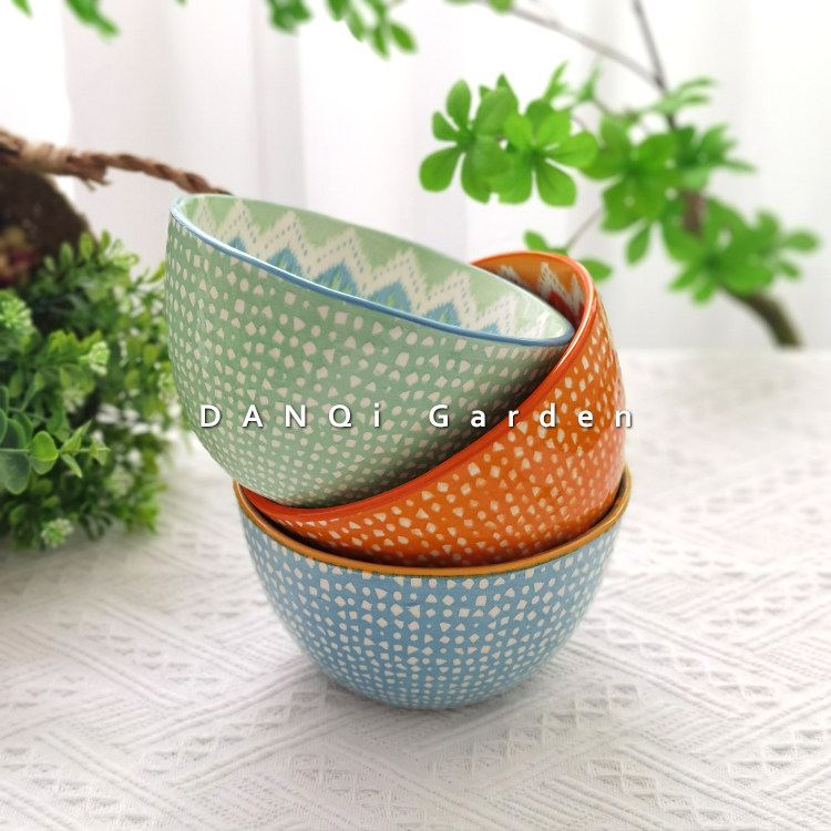 DANQi Garden joyye6英寸碗面碗粥饭碗波西米亚风家用陶瓷浮雕碗_虎窝淘