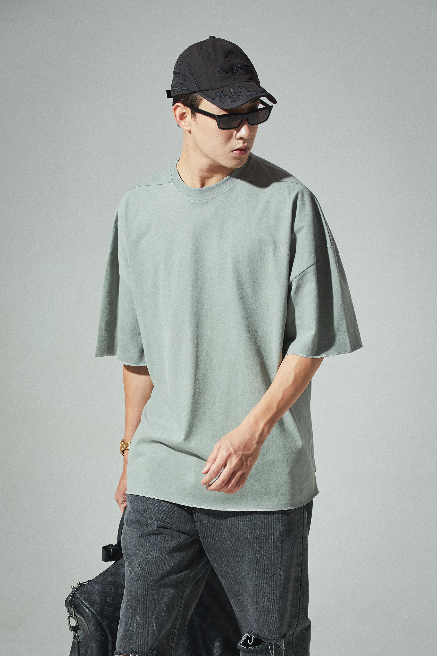 BPCALL波塞冬不封边成衣染CityBoy廓形落肩风格宽松纯棉重磅T恤_虎窝淘