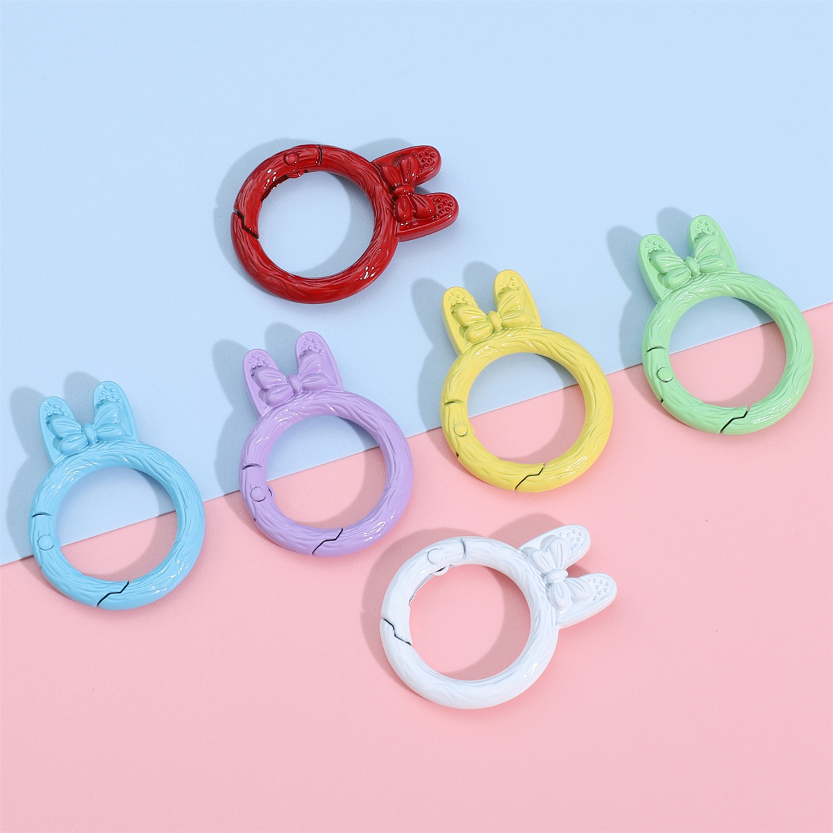 卡通彩色小兔子耳朵合金钥匙扣弹簧扣DIY钥匙扣配件做手机链材料_虎窝淘