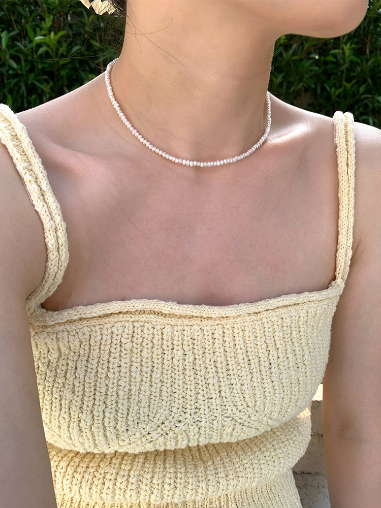 LLab简约百搭天然小米粒珍珠项链手工串珠925银爱心OT扣锁骨链_虎窝淘