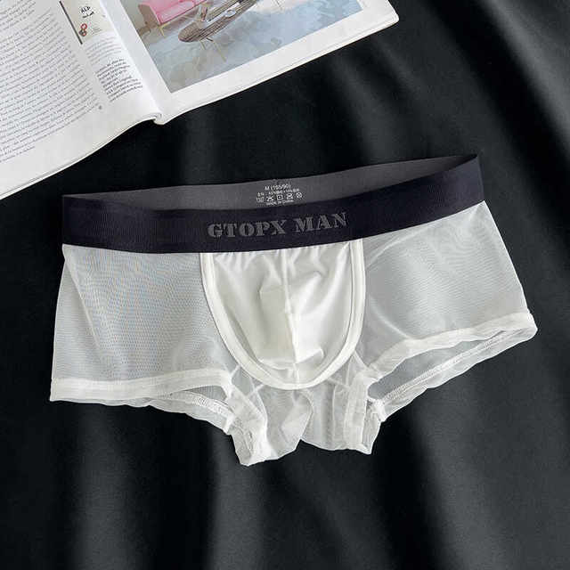 Boxer Briefs Men's Half Mesh Ice Silk U-convex Low Waist Thin ...