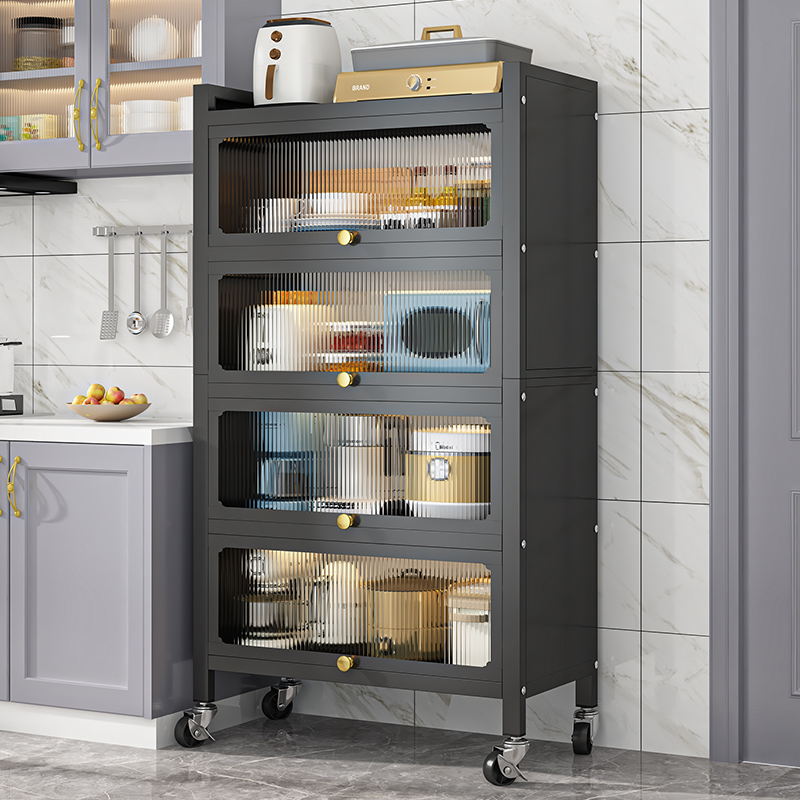 太力厨房置物架带门落地储物柜餐边柜多层多功能电器收纳翻盖层架_虎窝淘