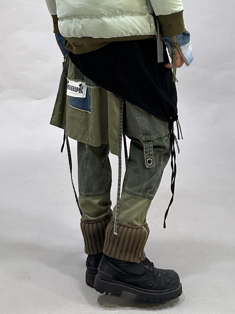 CHAUNK废土原创先锋GL解构做旧层次复古裙裤小脚休闲工装裤子男潮_虎窝淘