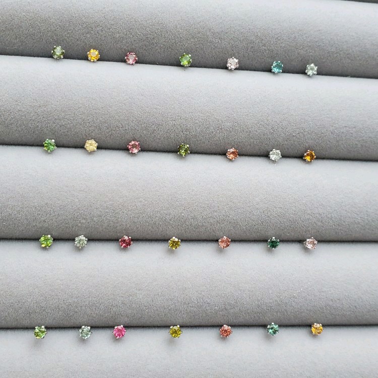 天然彩虹碧玺 3MM迷你S925纯银镀白金七彩套装耳钉耳骨钉_虎窝淘