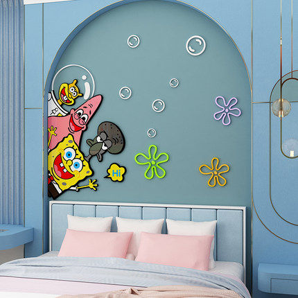 SpongeBob cartoon children's room layout bedroom decoration bedside ...