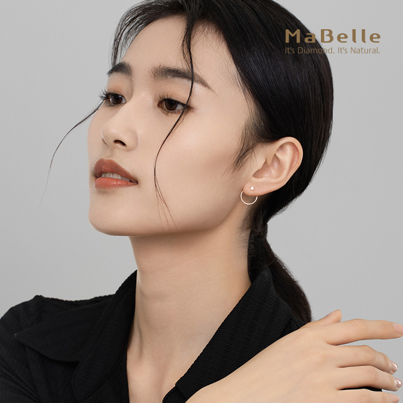 MaBelle/玛贝尔18K玫瑰金小清新钻石耳钉一对时尚简约款_虎窝淘