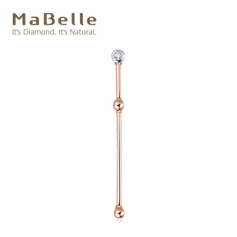 MaBelle/玛贝尔18K红白金钻石单边耳钉耳骨钉气质时尚轻奢简约_虎窝淘
