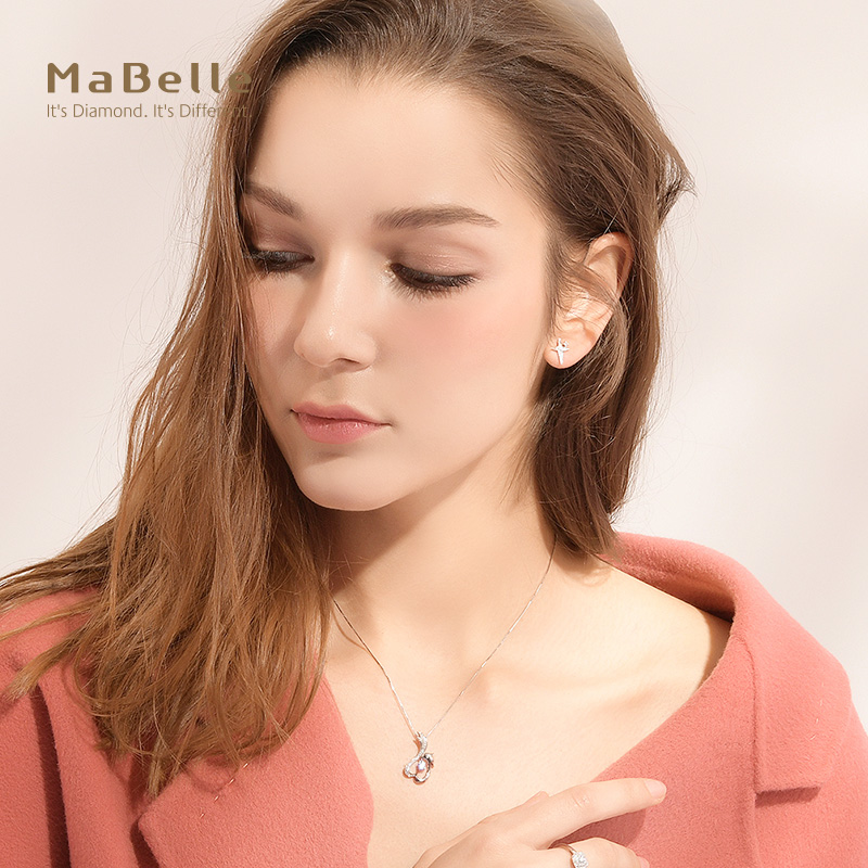 MaBelle/玛贝尔18K玫瑰金单边钻石耳钉十字架款 K白金可定做_虎窝淘