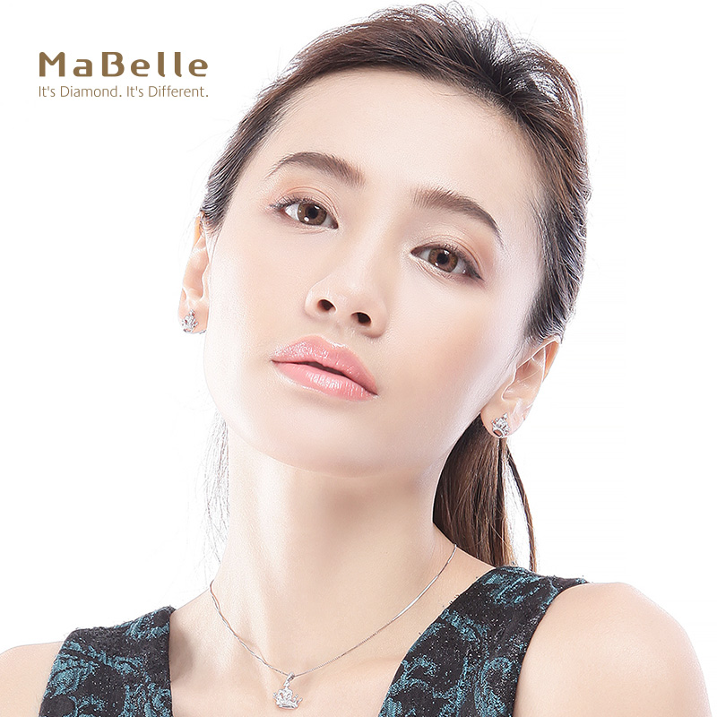 MaBelle/玛贝尔18K白金皇冠款钻石耳钉尽显女王风范 K红可订做_虎窝淘