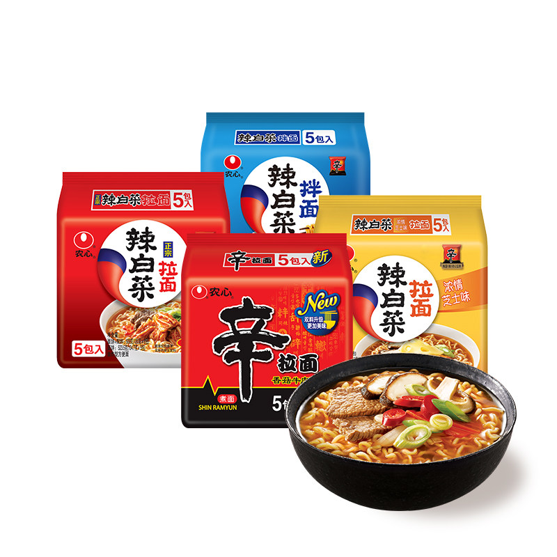 【直播专享】农心辛拉面辣白菜拉面拌面韩式风味组合方便面_虎窝淘