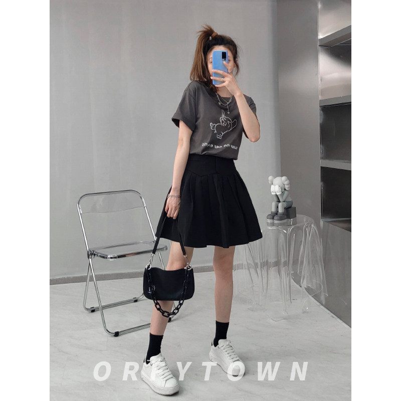 黑色高腰半身百褶裙小飞象Ailes d orfy短裙女夏季风性感修身显瘦_虎窝淘