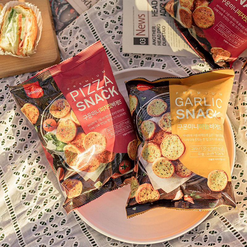 韩国进口samlip三立大蒜蓉蒜香味面包饼干10包法式奶香切片披萨味_虎窝淘