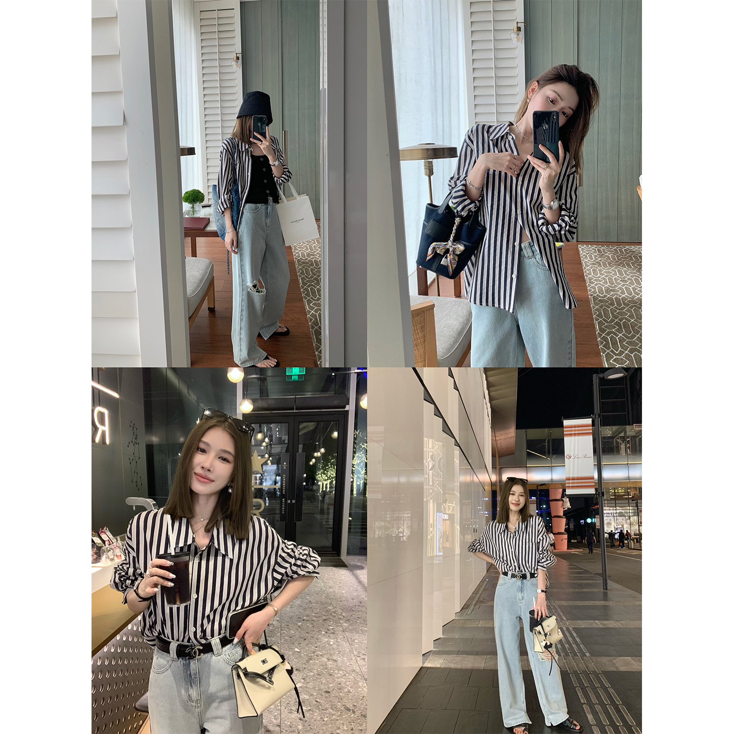 小宜定制【巴塞罗那街拍】条纹衬衫外套女夏薄款外搭开衫2023新款_虎窝淘