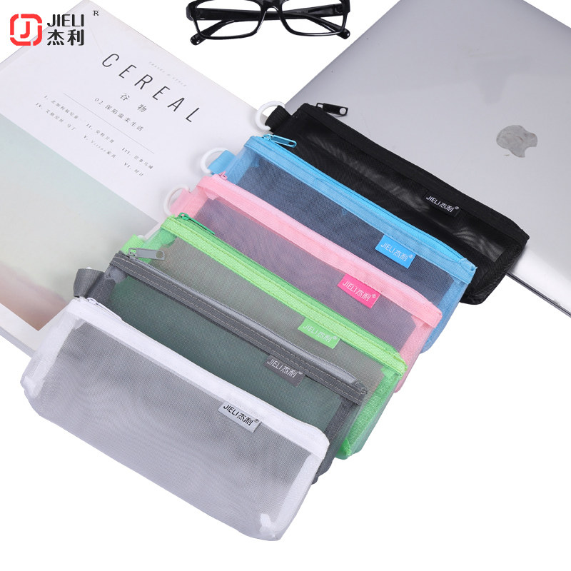 简约透明创意笔袋高中初中男女小学生考试文具盒尼龙纱网收纳透气儿童拉链小清新铅笔包不变形文具铅笔袋_虎窝淘