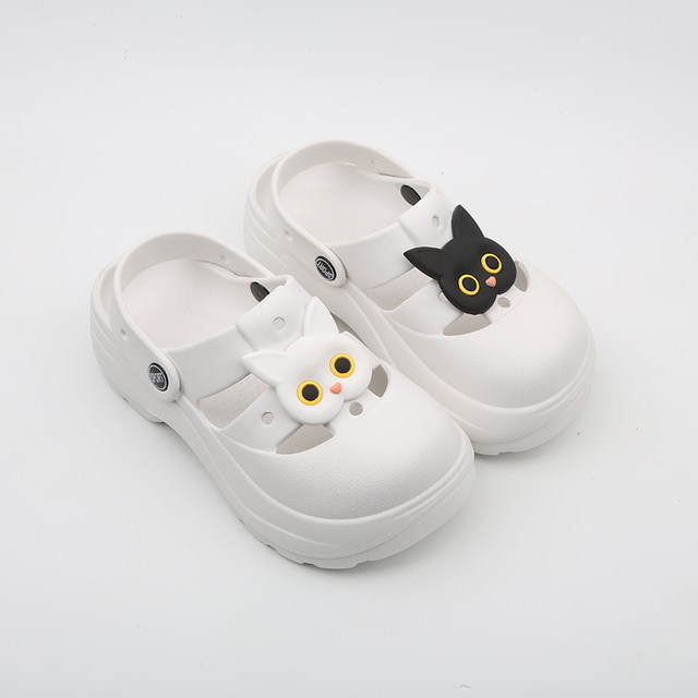 SUNNY COLOR Black and White Cat Croc Shoes Women's Summer Outerwear Non ...