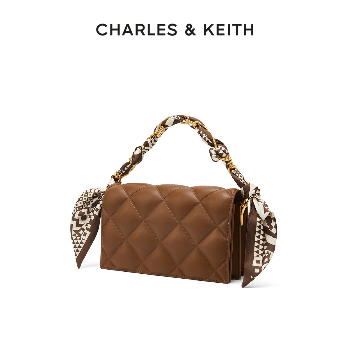 CHARLES&KEITH气质CK2-70770588菱格链条附赠丝巾单肩小方包女_虎窝淘