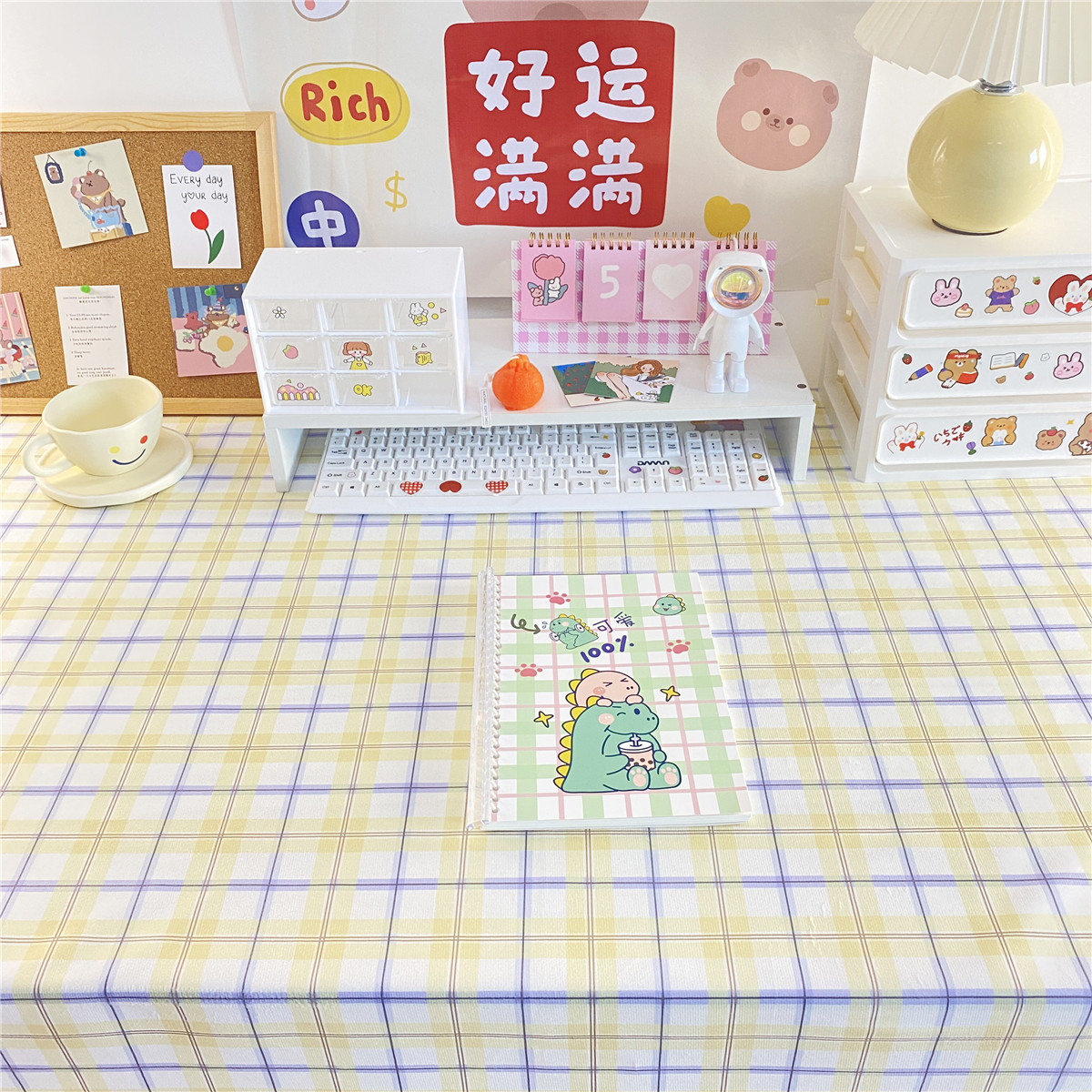 ins书桌桌布学生宿舍可爱小清新日系格子卧室学习电脑桌垫少女_虎窝淘