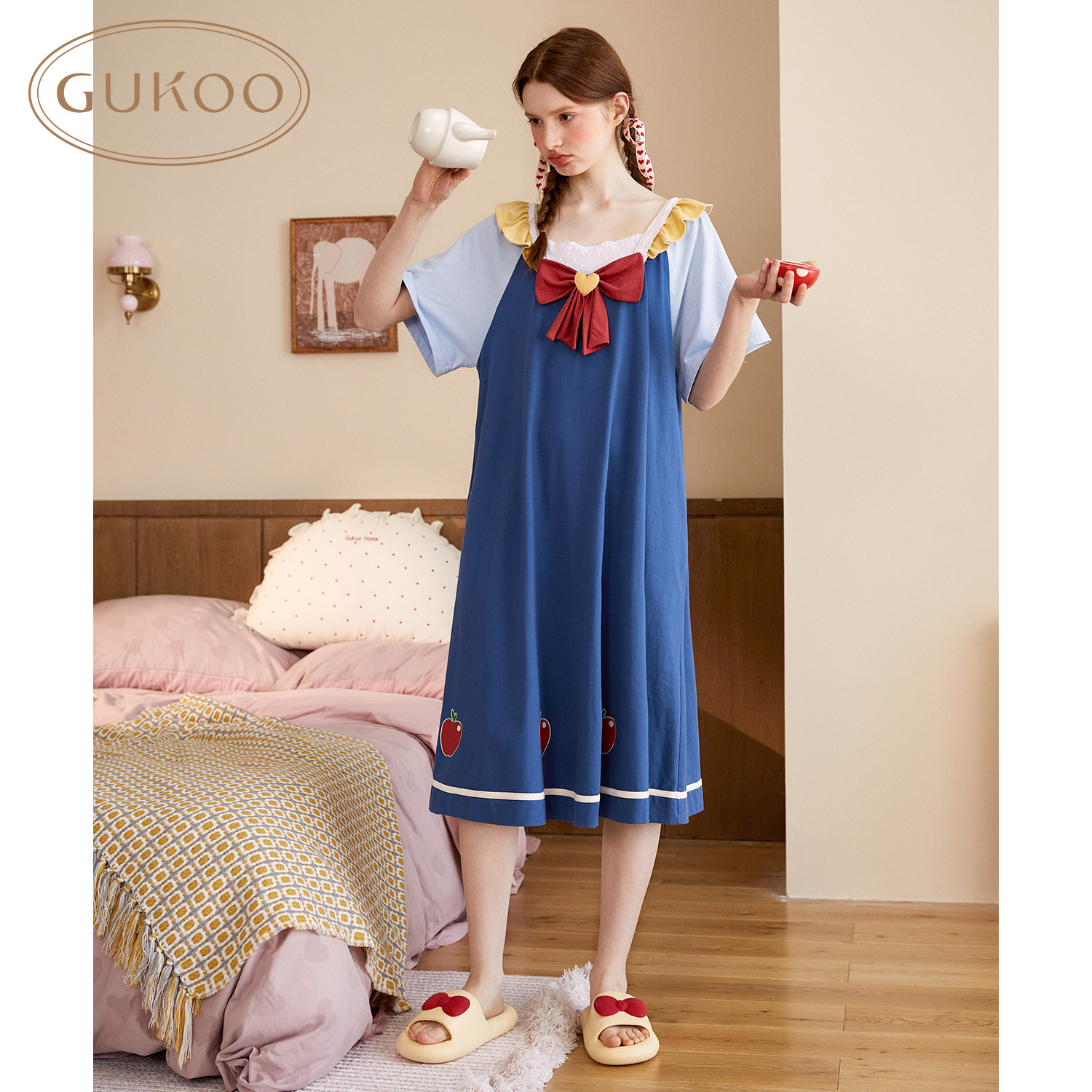 Gukoo/果壳睡裙夏女白雪公主女士睡衣公主风短袖睡裙家居服_虎窝淘