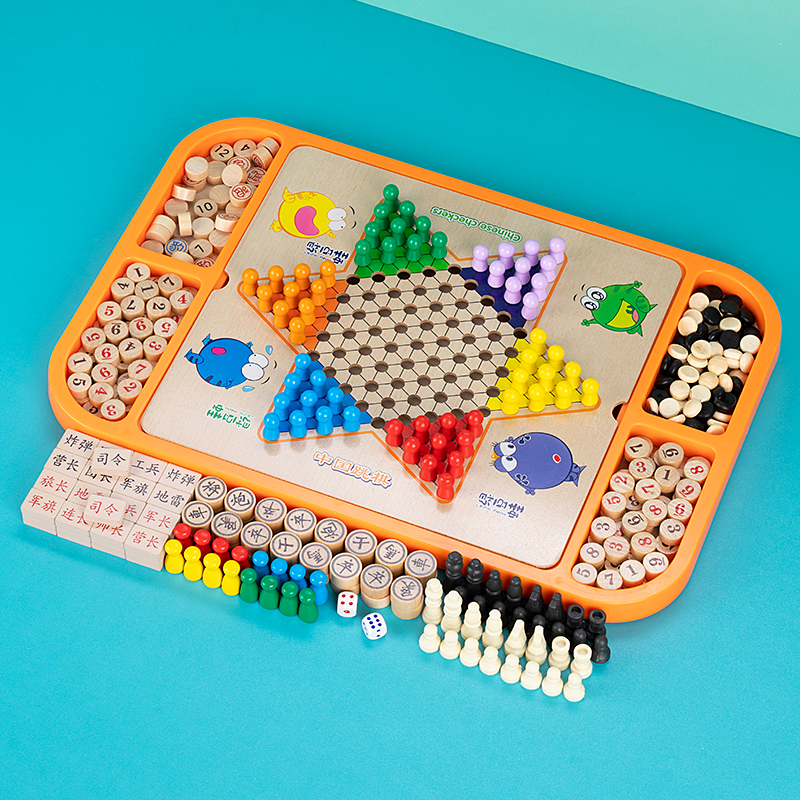 多功能游戏棋盘多合一桌面儿童棋类飞行棋跳棋亲子益智力玩具木制_虎窝淘