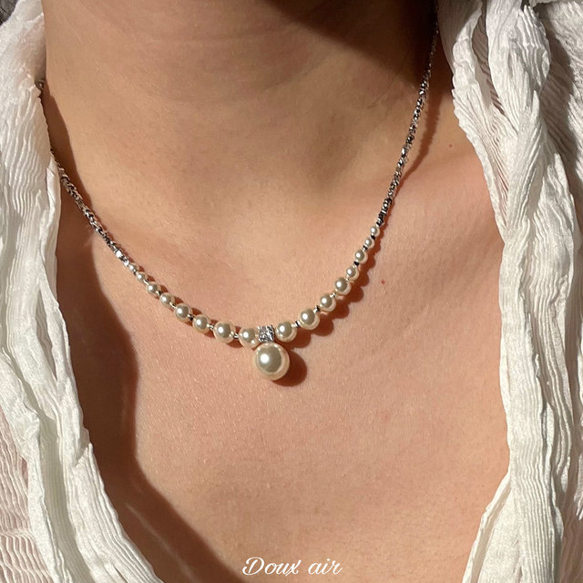 Spot! Scrambled silver Shi Jia round pearl necklace gradient beaded ...