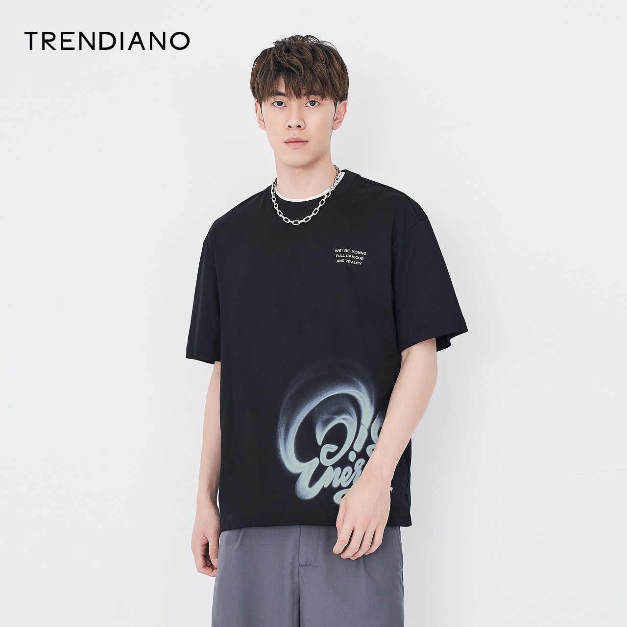 TRENDIANO官方潮牌夏季新款潮流ins男装印花宽松纯棉圆领短袖t恤_虎窝淘