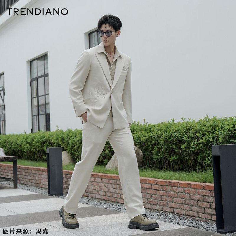 TRENDIANO经典系列紫荆花刺绣雅致廓形西装外套2023休闲西服