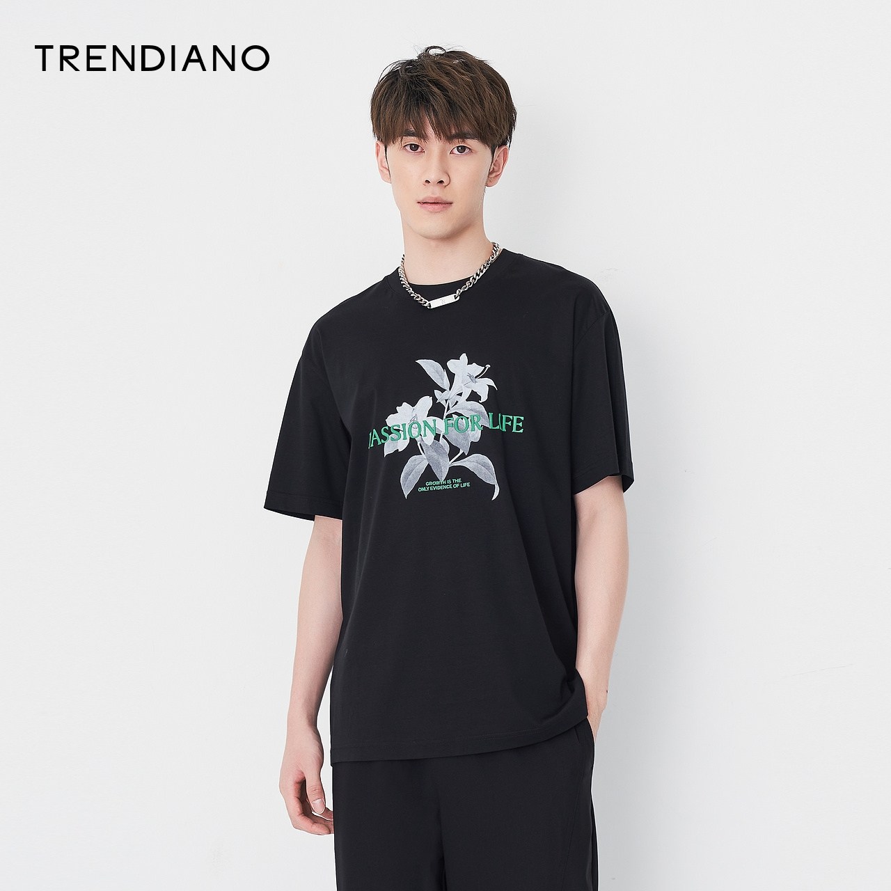 TRENDIANO官方潮牌男装夏季新款字母印花T恤男休闲时尚纯棉短袖_虎窝淘