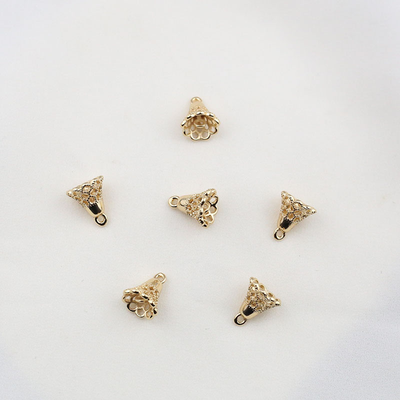 18k包金纯铜喇叭花9字针吊饰diy古风发簪耳环流苏连接饰品配件_虎窝淘