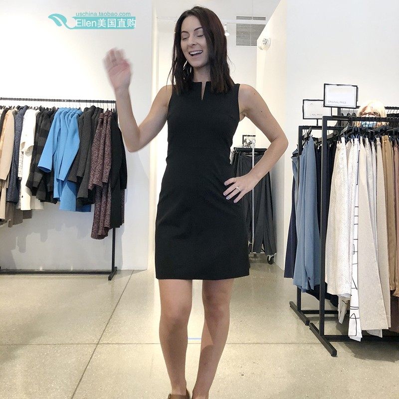 Ellen国现-2944 Theory黑开叉领羊毛MIYANI连衣裙G011613R 6码3件_虎窝淘