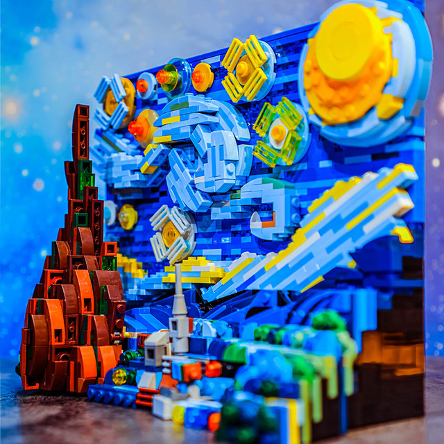 MOC Van Gogh Starry Night Kanagawa creative assembled building block ...