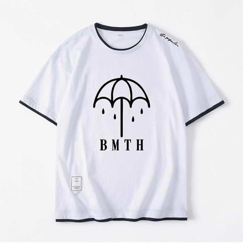 Bring Me the Horizon金属核乐队BMTH雨伞T恤短袖嘻哈学生假两件_虎窝淘