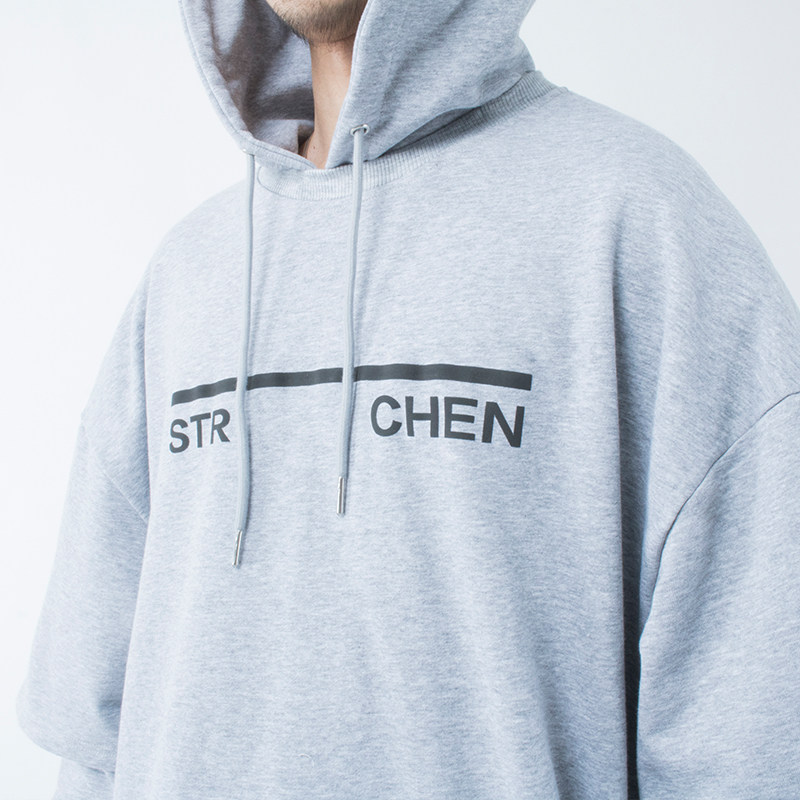 STREAMLET.CHEN:OVERSIZE TEE/圆领开衩拉链纯棉五分袖宽松T恤_虎窝淘