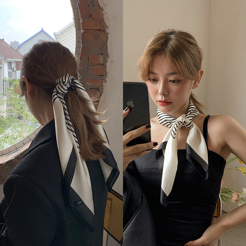 丝巾女春秋长条小方巾搭配衬衫脖套装饰工作领巾时尚洋气发带围巾_虎窝淘