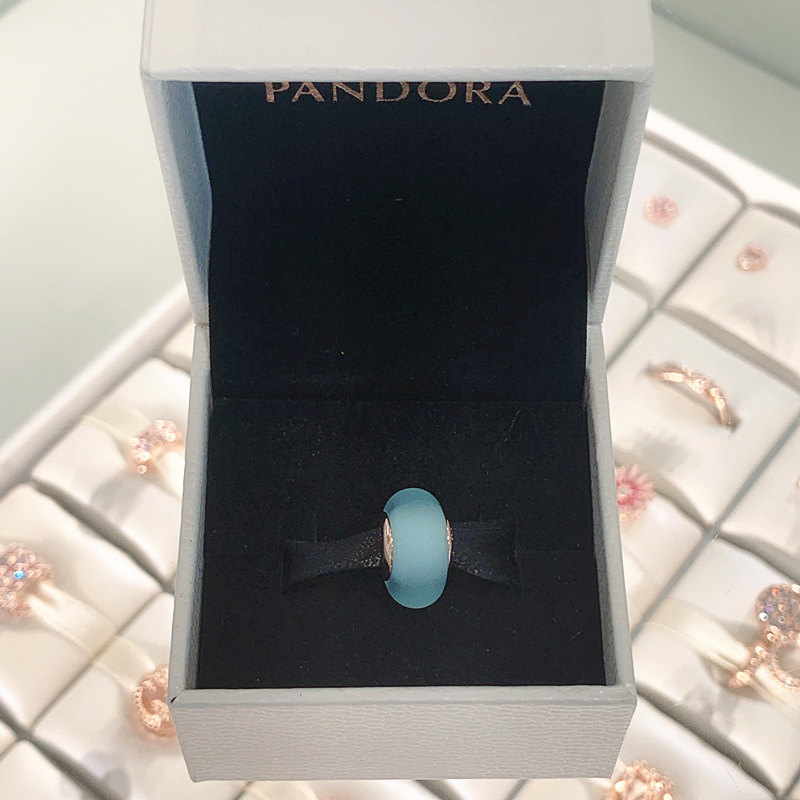 Pandora潘多拉官网正品玫瑰金色哑光蓝穆拉诺琉璃串珠789420C00_虎窝淘